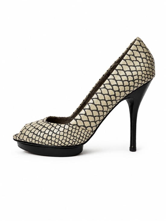Moda Spana | Shoes | Moda Spana Cream Snakeprint Peep Toe Pumps With ...